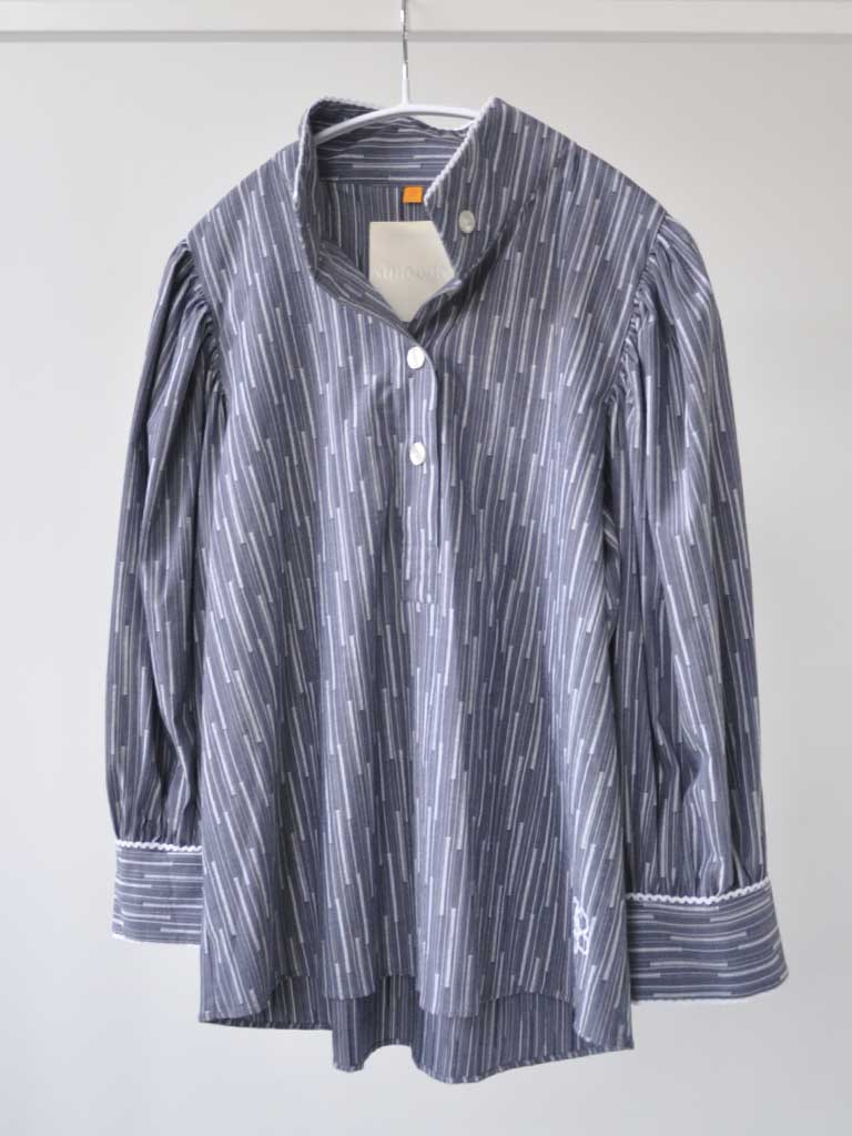Ava Shirt with Trim Details in Blue Pattern